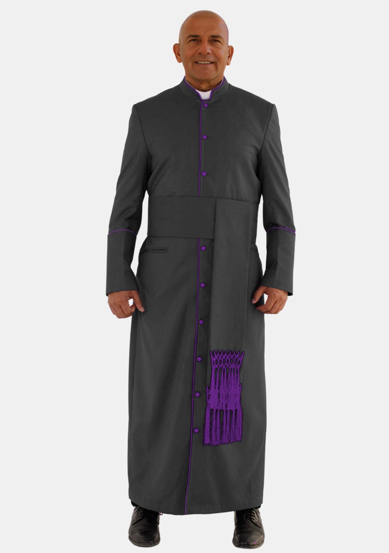 Men Black eClergys Robe with Roman Purple Lining