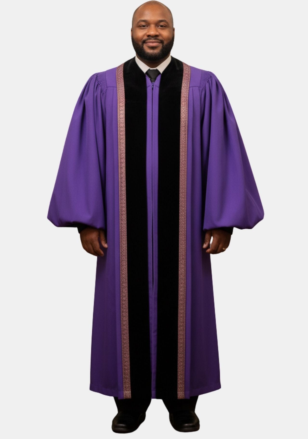 Black with White Men’s Pulpit Robe with Velvet Panels – eClergys